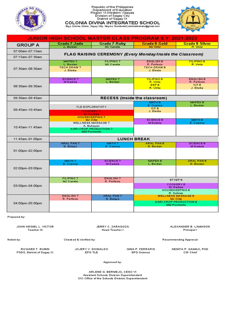 Junior High School Master Class Program S.Y. 2021-2022: Colonia Divina ...
