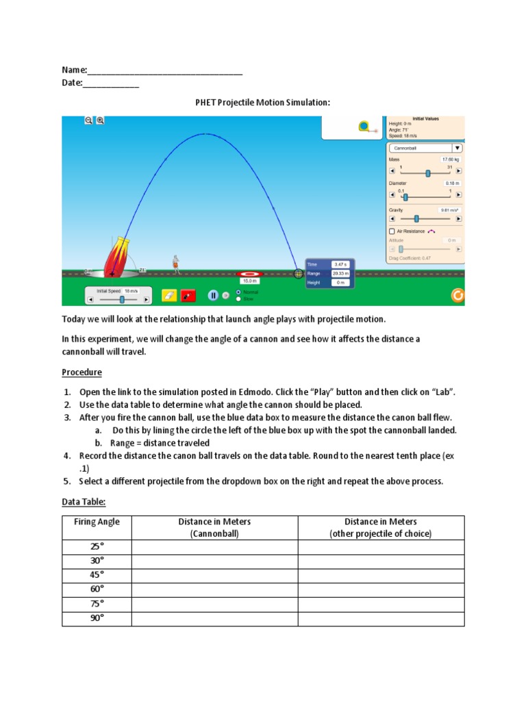 ProjectileMotionSimulationusingPHET 1 | PDF | Projectiles | Angle