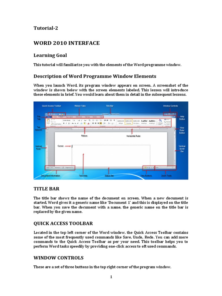 Word 2010 Interface: Tutorial-2 | PDF | Cursor (User Interface) | Window (Computing)