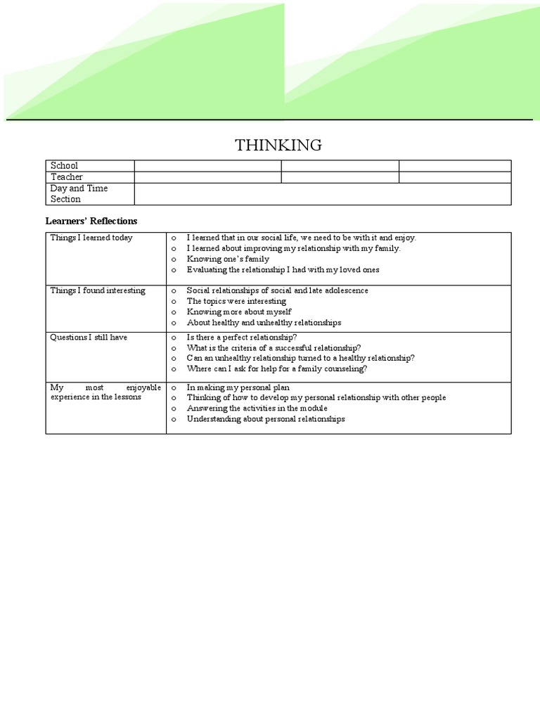 THINKING LOG SUMMARY-PERDEV-January 11-15 | PDF | Wellness