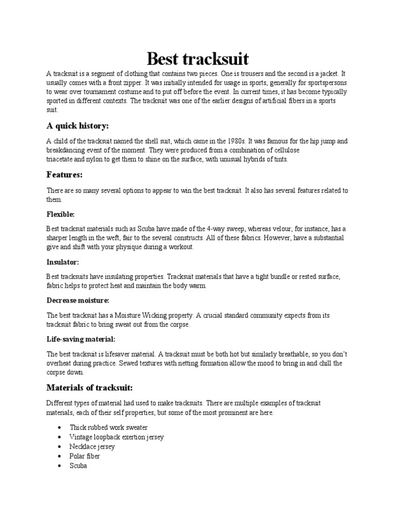 Best Tracksuit: A Quick History | PDF | Clothing | Textiles