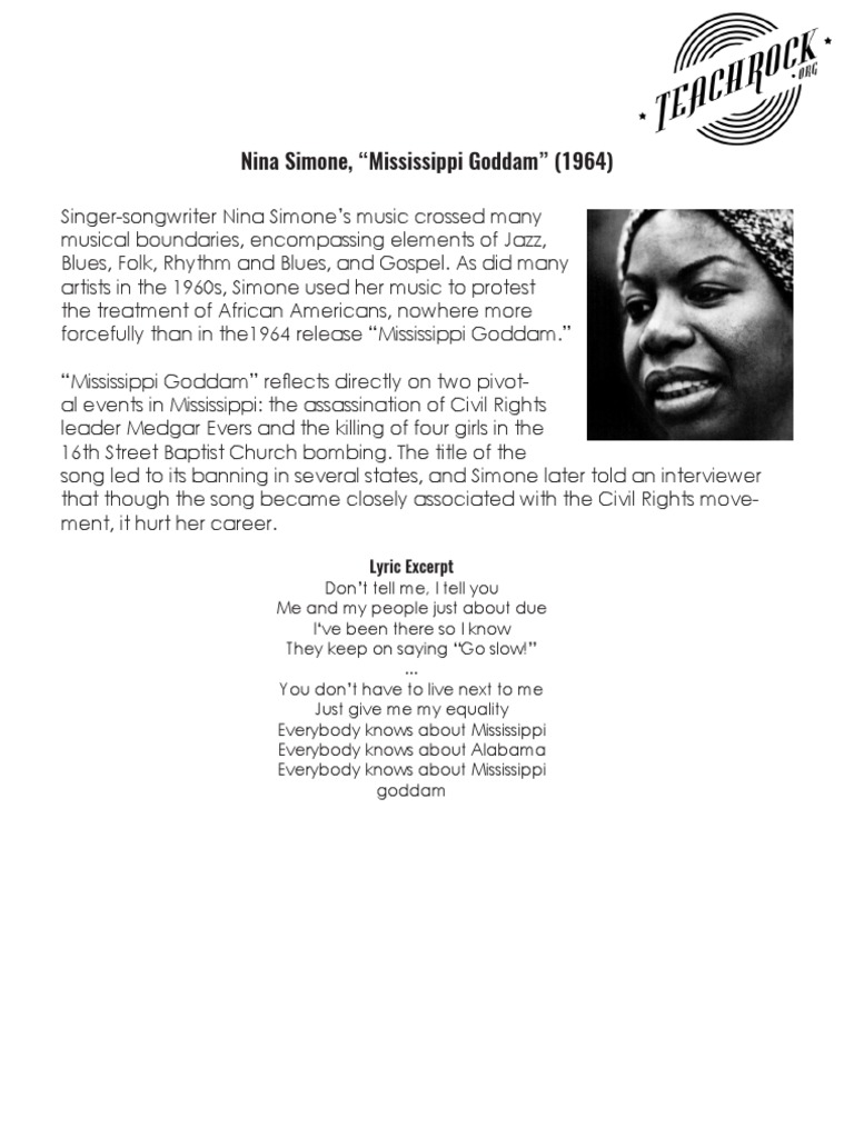 Nina Simone Mississippi Goddam | PDF
