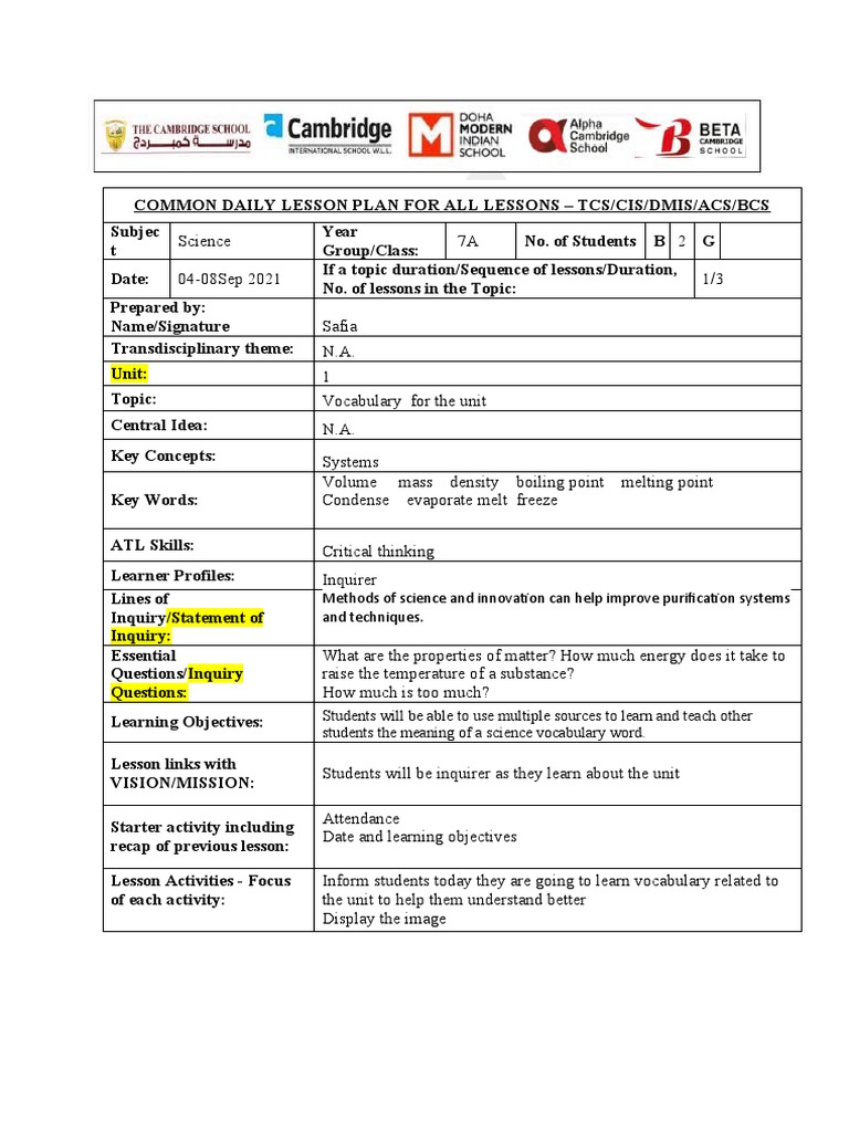 Week 2 Properties of Matter | PDF | Lesson Plan | Learning