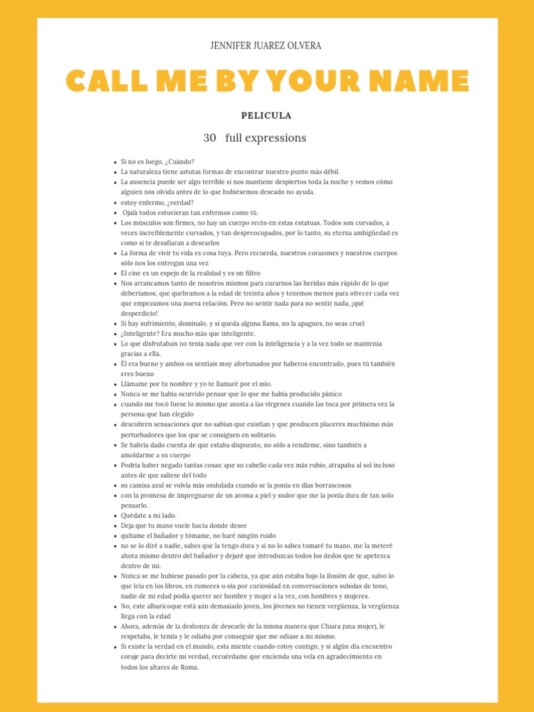 Call Me by Your Name Jennifer Juarez Olvera | PDF | Novela negra ...