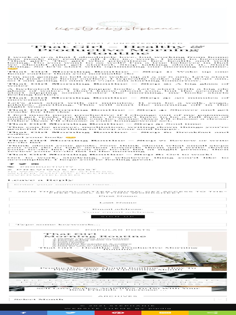 That Girl - Healthy & Productive Morning Routine - Stephanie | PDF