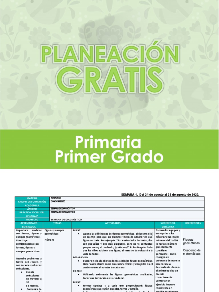 Planeación Gratis Primaria Primer Grado - Matemáticas | PDF | Maestros