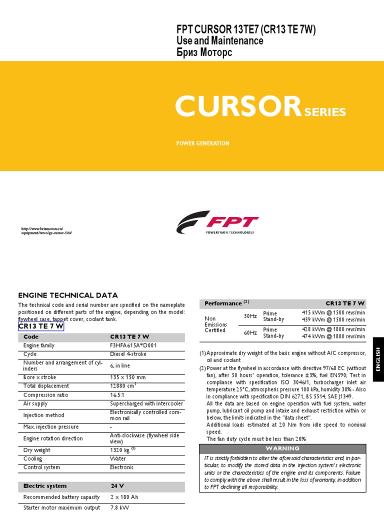 Cursor: Fpt Cursor 13Te7 (Cr13 Te 7W) Use and Maintenance Бриз Моторс ...