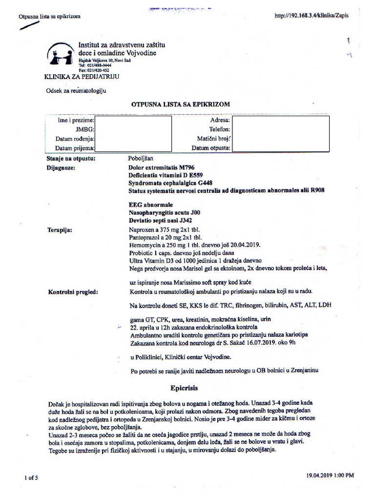 Otpusna Lista Sa Epikrizom | PDF