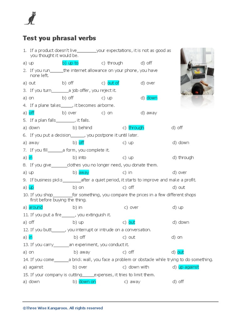 Test You Phrasal Verbs: ©three Wise Kangaroos. All Rights Reserved | PDF