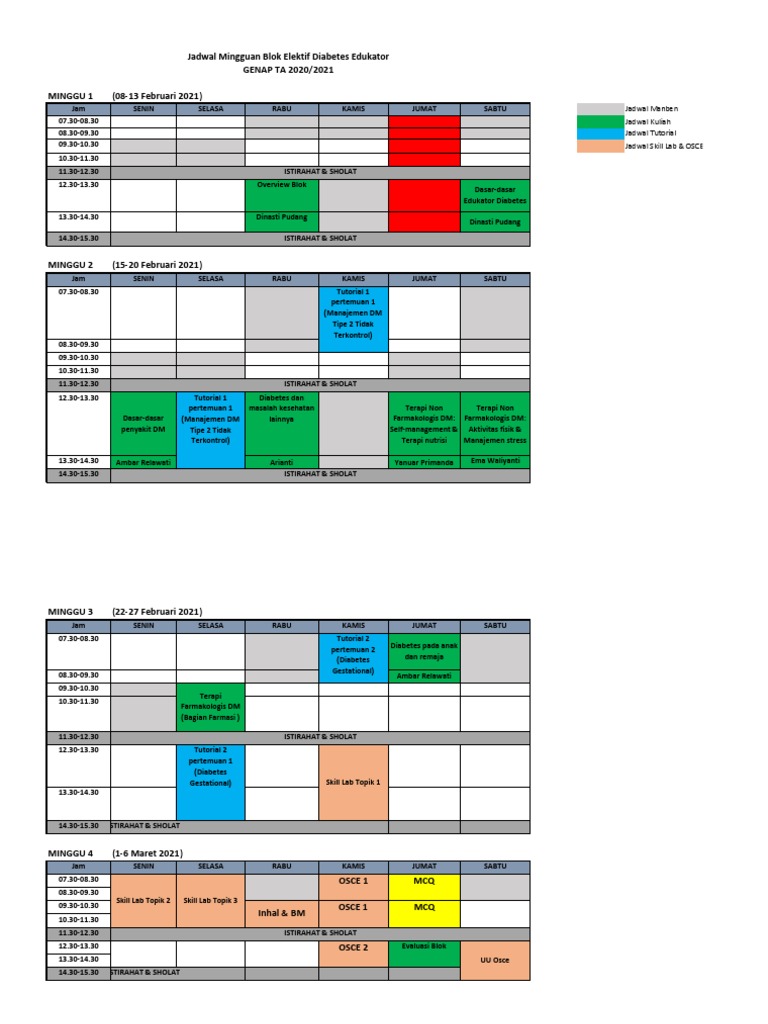 Jadwal Mingguan Blok DE 2021 | PDF