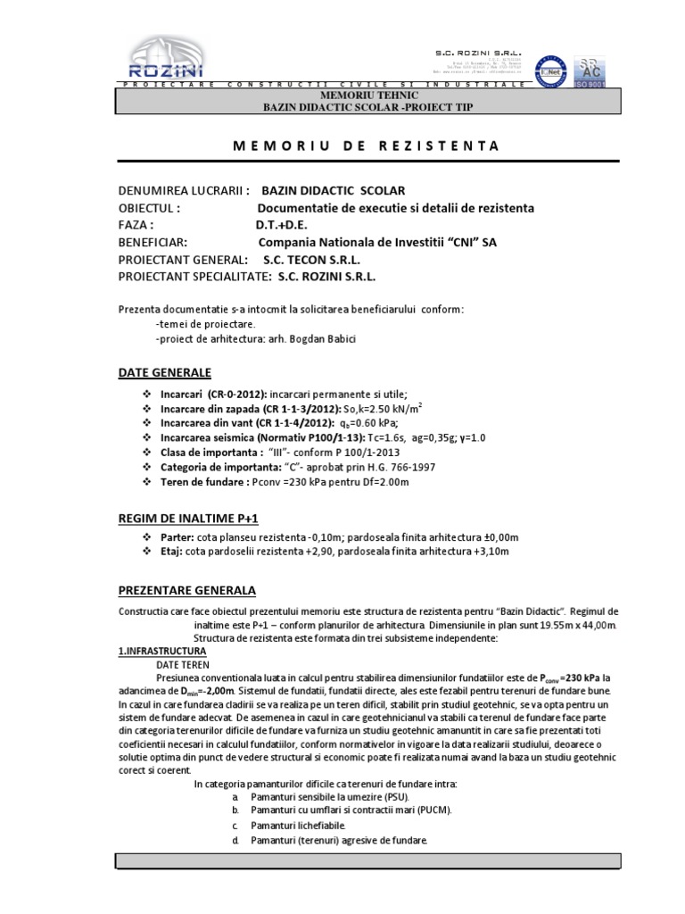 Memoriu Tehnic Rezistenta | PDF