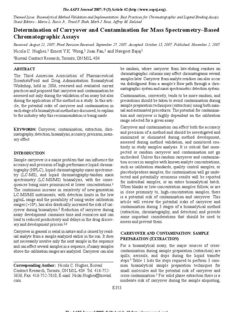 Carry Over and Contamination | PDF | Mass Spectrometry | Chromatography