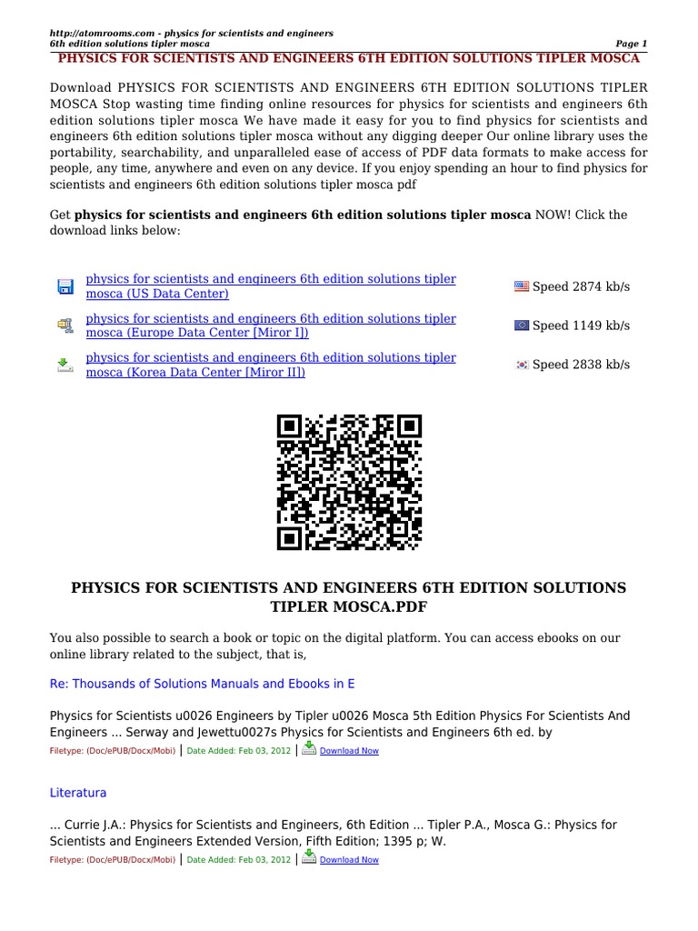 Physics For Scientists and Engineers 6th Edition Solutions Tipler Mosca ...