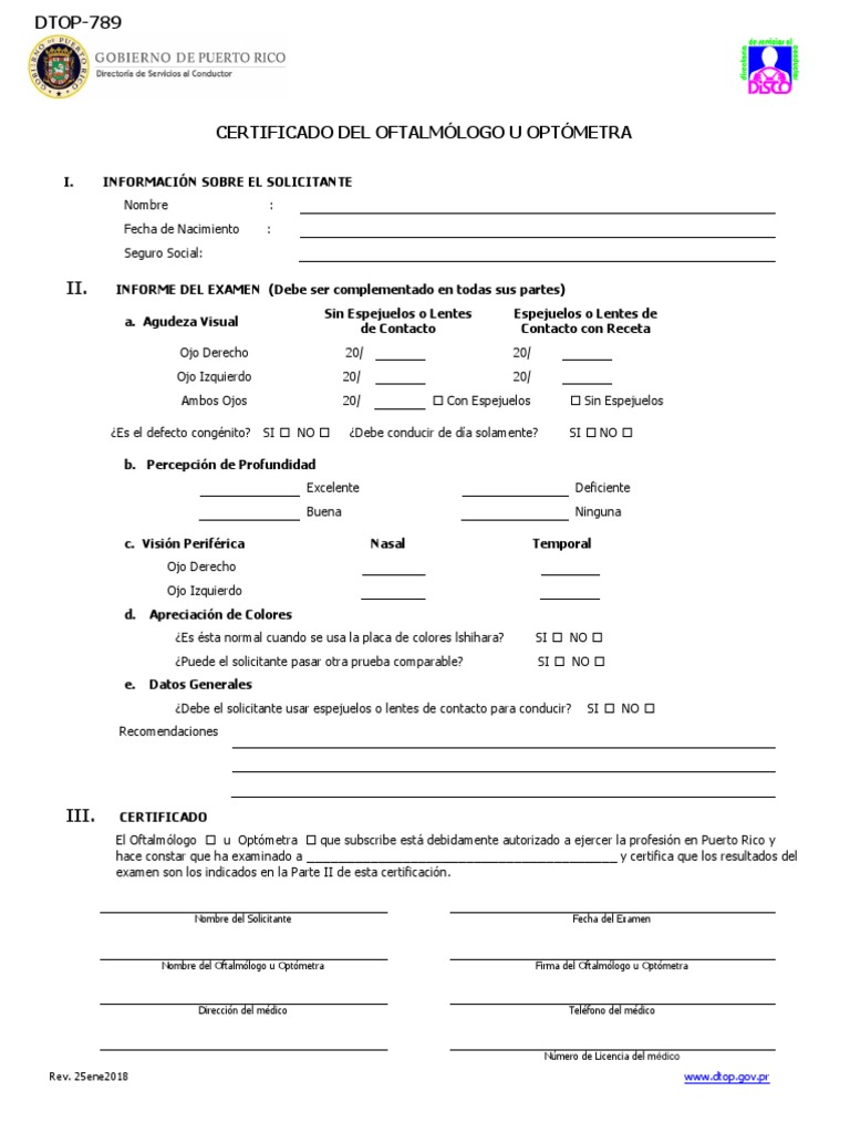 Dtop-789 Certificado Del Oftalmólogo U Optómetra Rev. 25ene2018 | PDF ...