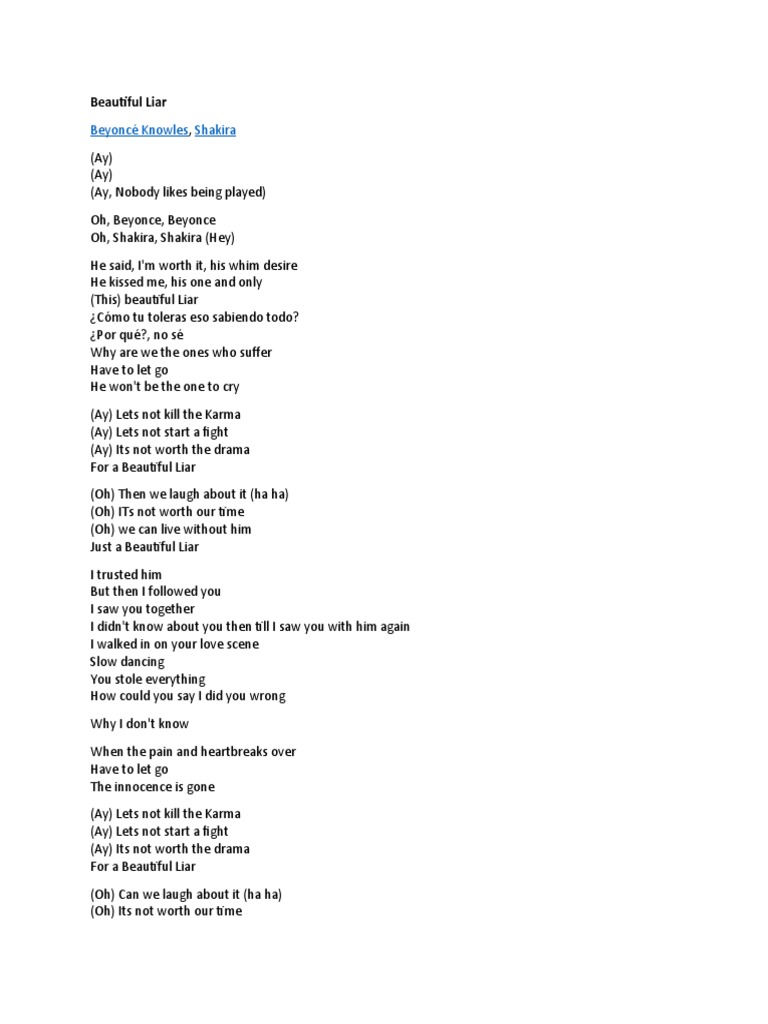 Beautiful Liar Lyrics Analysis | PDF | Art