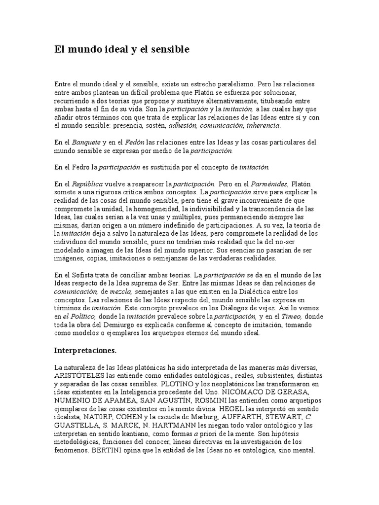 11 El Mundo Ideal y El Sensible | PDF | Platón | Movimientos filosóficos