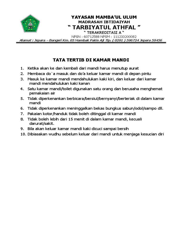 Tata Tertib Kamar Mandi Dan WC | PDF