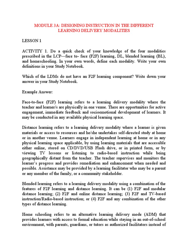 Module 3A: Designing Instruction in The Different Learning Delivery ...