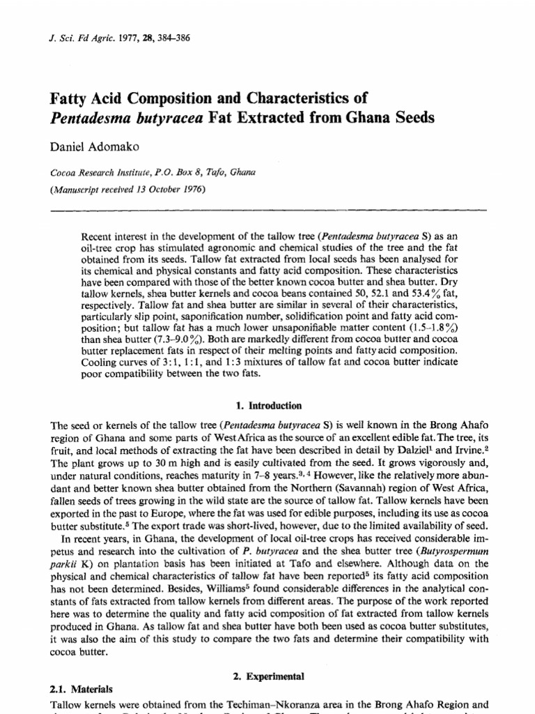 Fatty Acid Composition of Shea Butter | PDF | Cocoa Bean | Fat