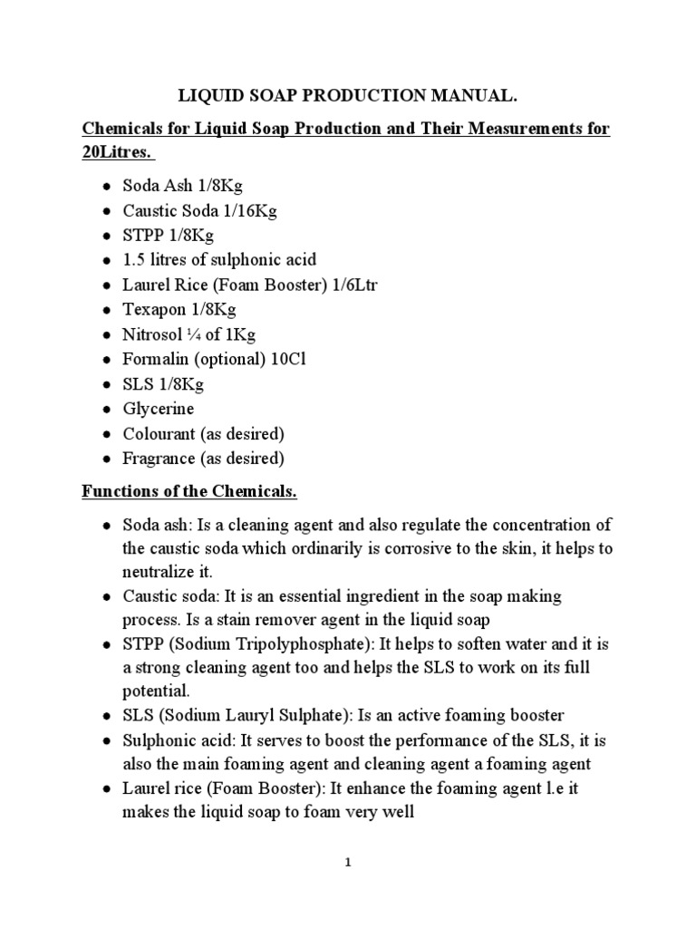 Liquid Soap Manual | PDF | Sodium Hydroxide | Soap