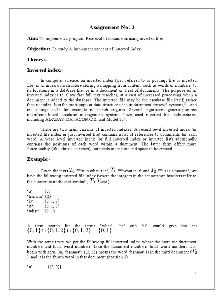 Assignment No: 3: Aim: Objective: Theory:-Inverted Index | PDF | Search Engine Indexing | Computing
