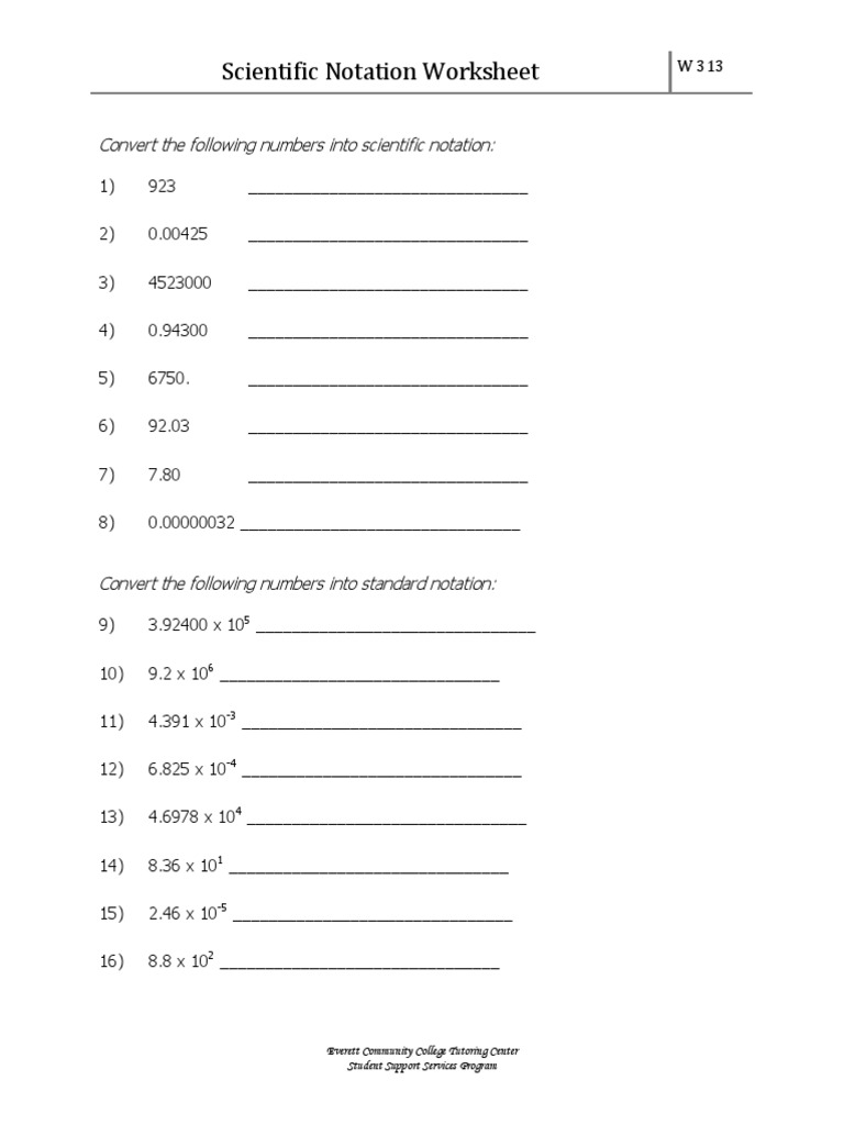 w313 Scientific Notation Worksheet | PDF