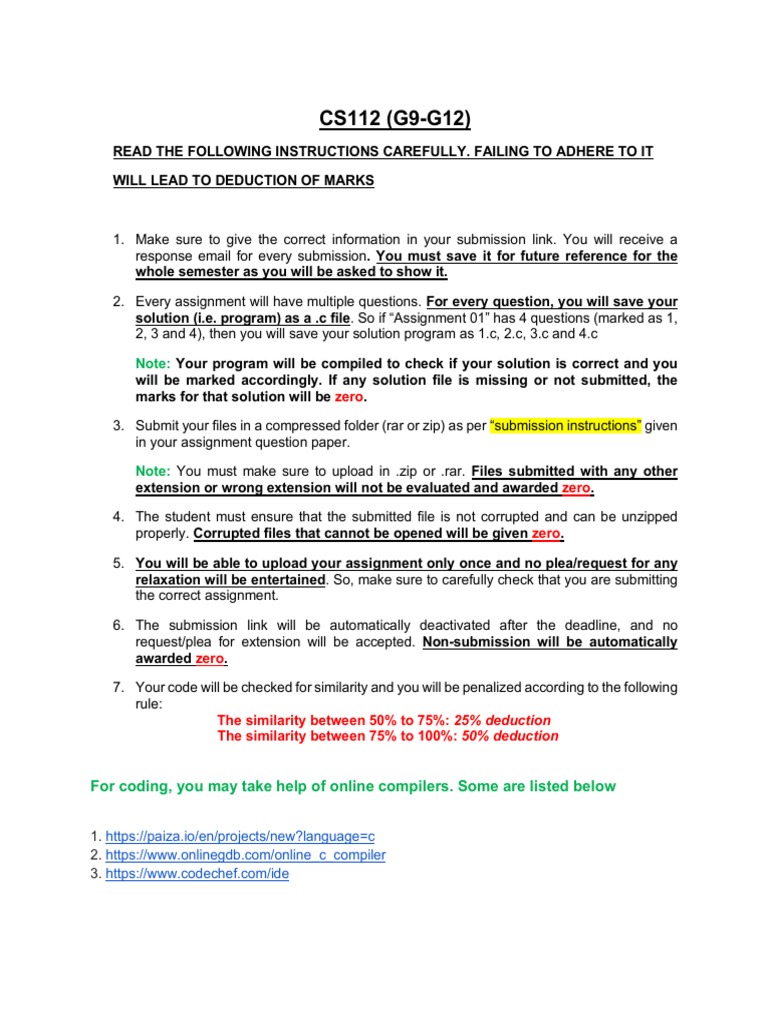 CS112 Assignment Submission Guide | PDF | Zip (File Format) | Computer File