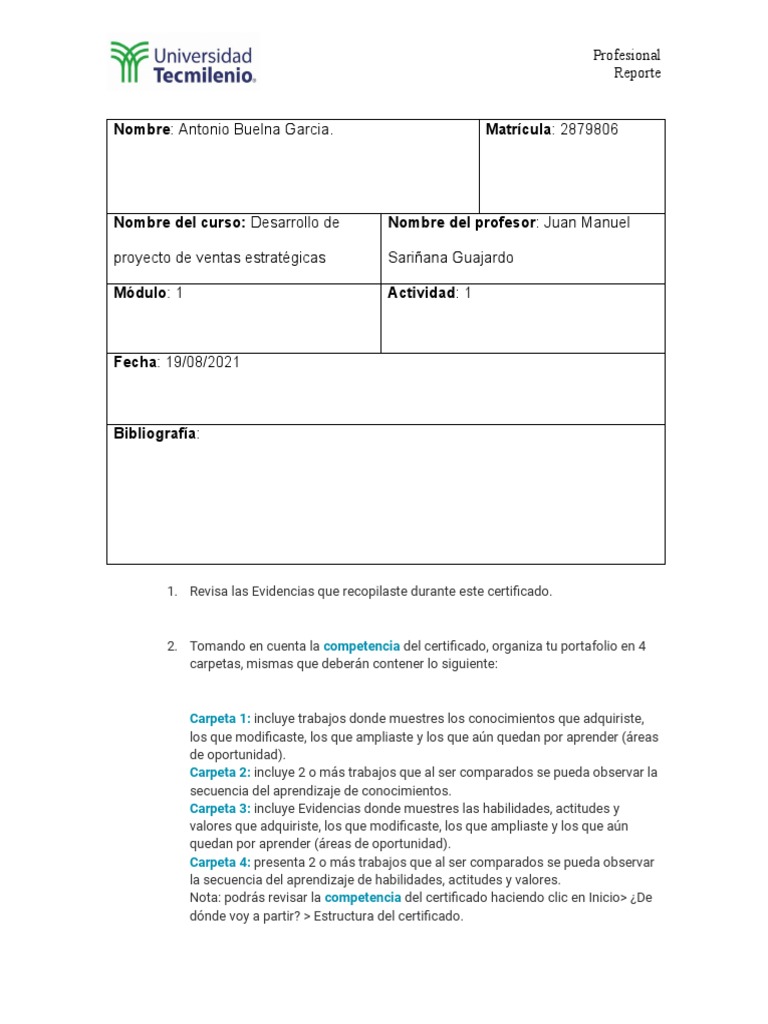 Actividad 1 Desarrollo de Proyecto de Ventas Estratégicas | PDF ...