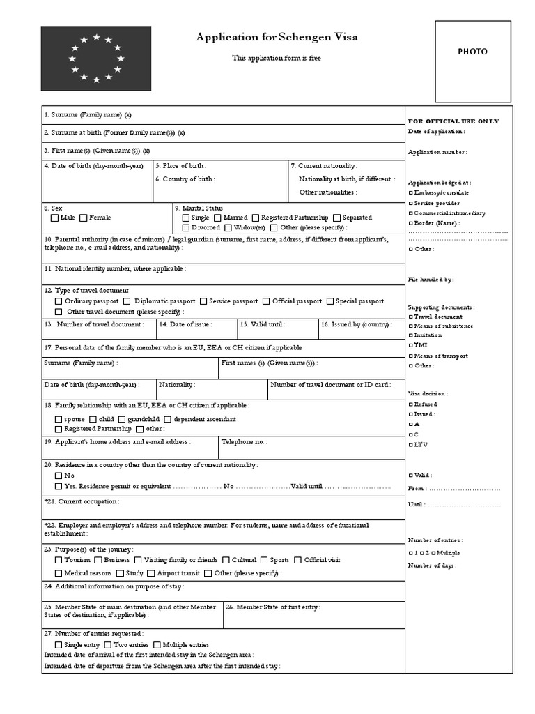 Application Form For Schengen Visa Eng 2020 | PDF | Travel Visa ...