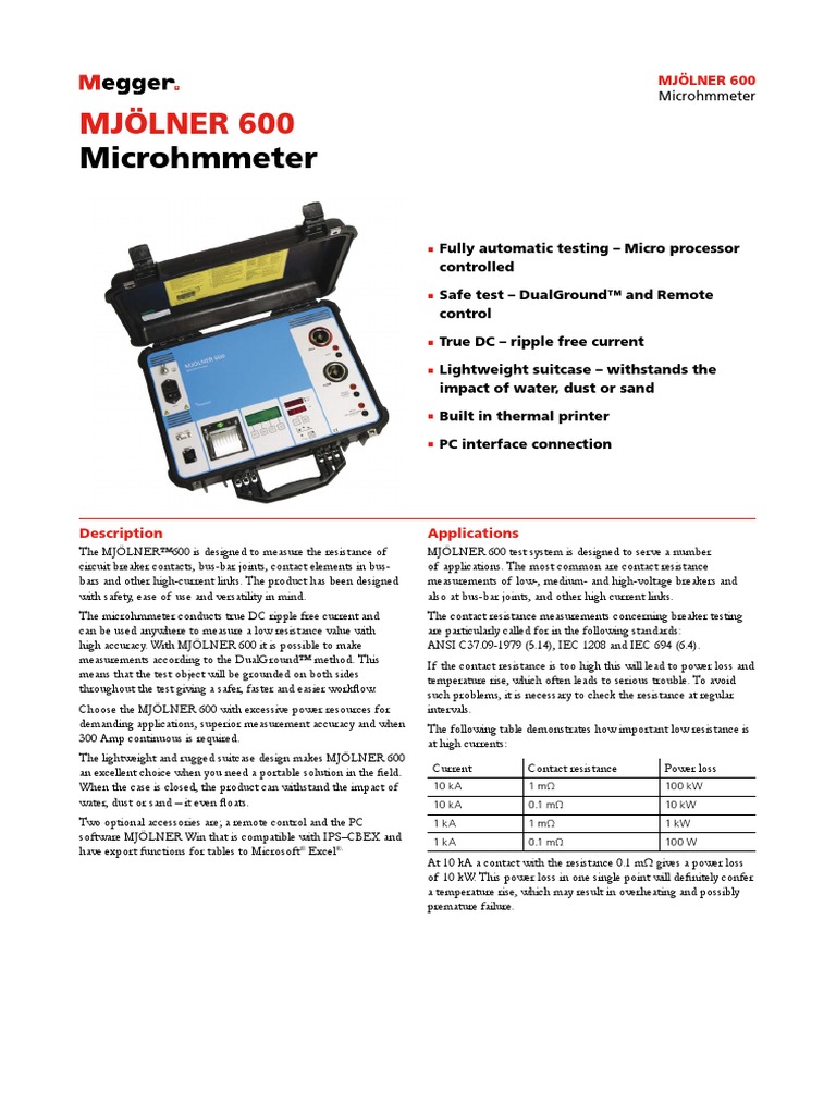 Megger-Mjolner-600 Ds en | PDF | Transformer | Electrical Substation