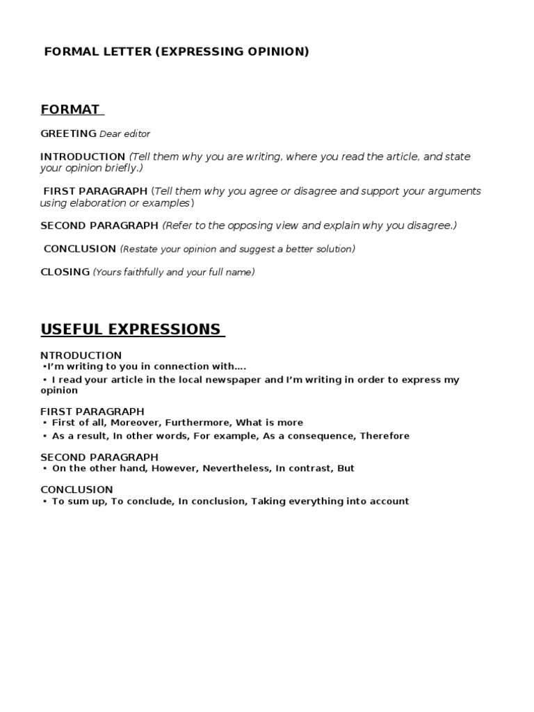 FORMAL LETTER | Opinion | Argument