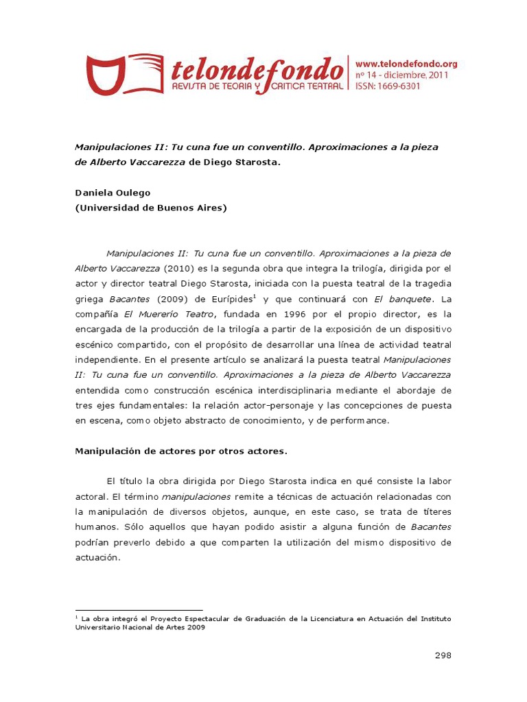 Crítica 'Manipulaciones II - Tu Cuna Fue Un Conventillo' | PDF | Teatro | Marionetas