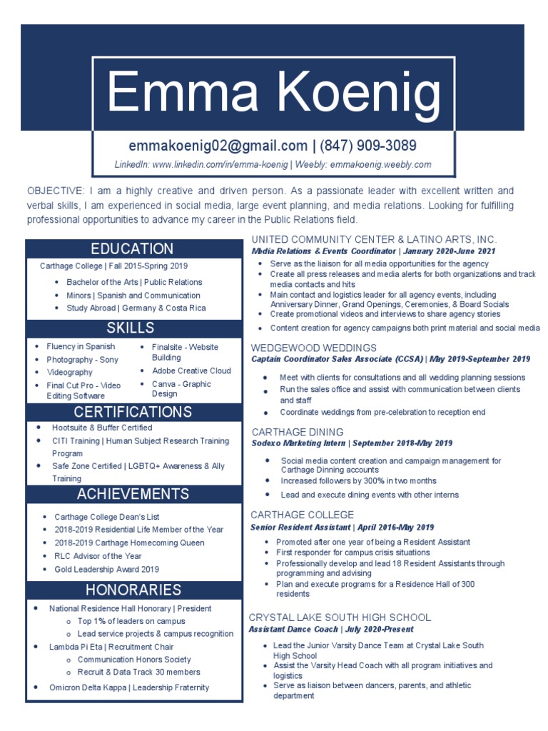 Emma Koenig Resume 2021 | PDF | Communication