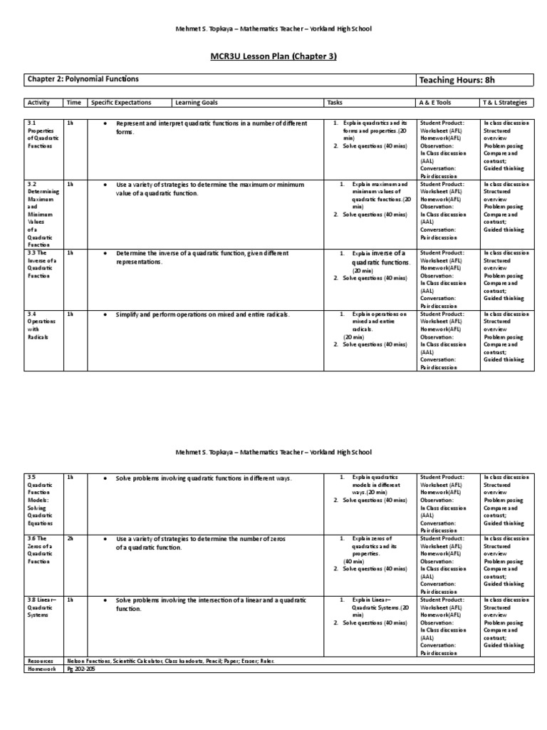 MCR3U Lesson Plan | PDF | Trigonometric Functions | Trigonometry