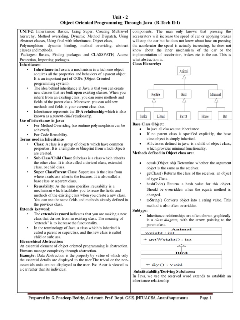 Unit 2 Object Oriented Programming Through Java B Tech Ii I Pdf Inheritance Object