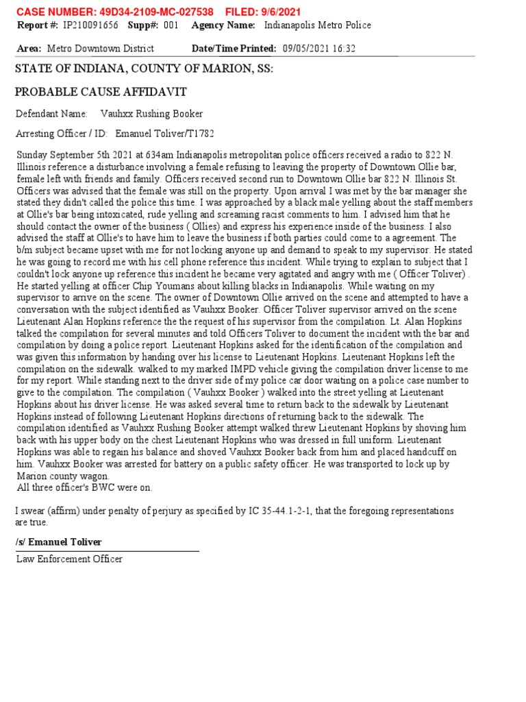 State of Indiana, County of Marion, SS: Probable Cause Affidavit | PDF | Crimes | Crime & Violence
