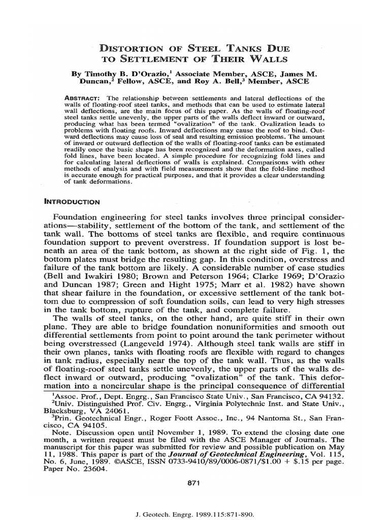 Distortion of Steel Tanks Due To Settlement of Their Walls | PDF ...