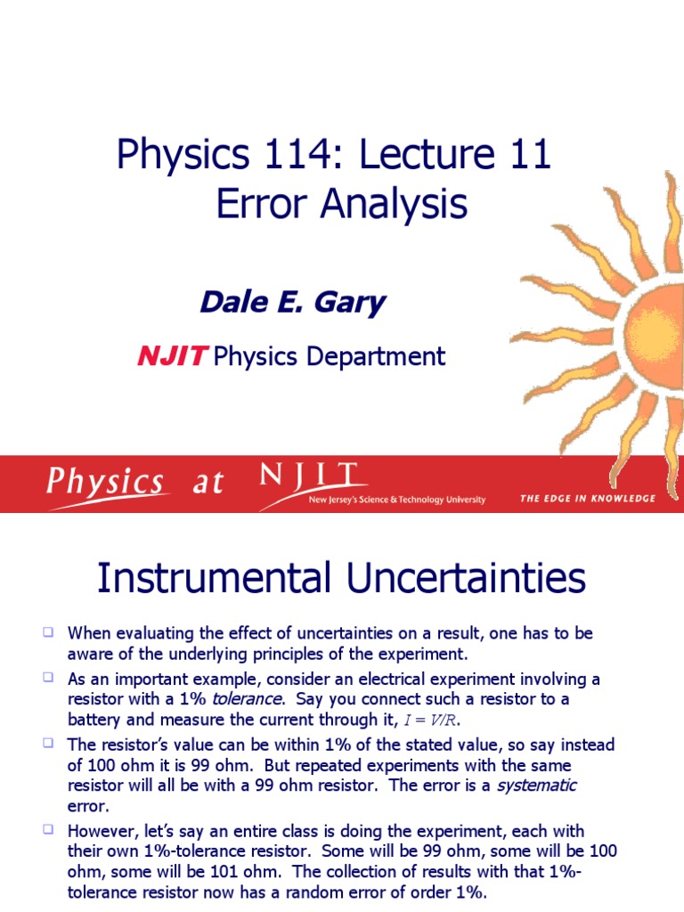 Physics 114: Lecture 11 Error Analysis: Dale E. Gary | Download Free PDF | Resistor ...