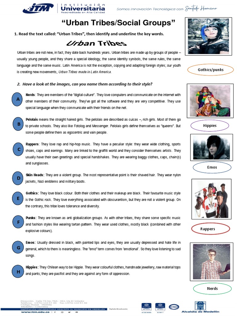 "Urban Tribes/Social Groups": 1. Read The Text Called: "Urban Tribes ...