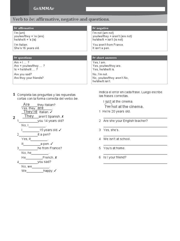 Verb To Be: Affirmative, Negative and Questions.: Grammar | PDF ...
