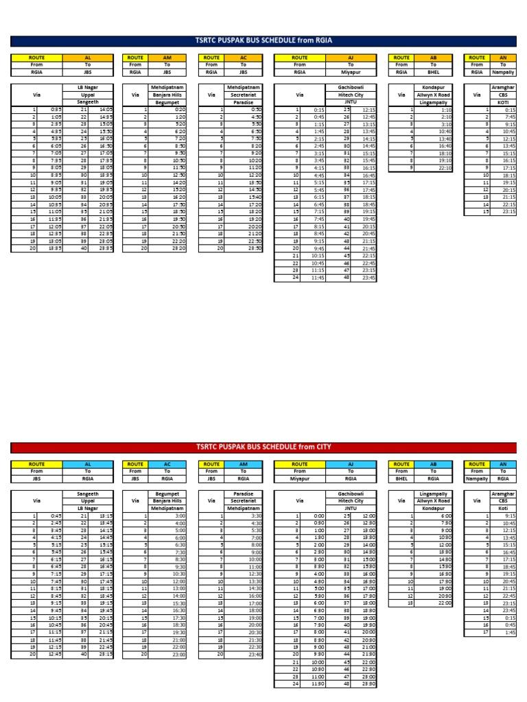 Pushpak Bus Timings and Routes | PDF