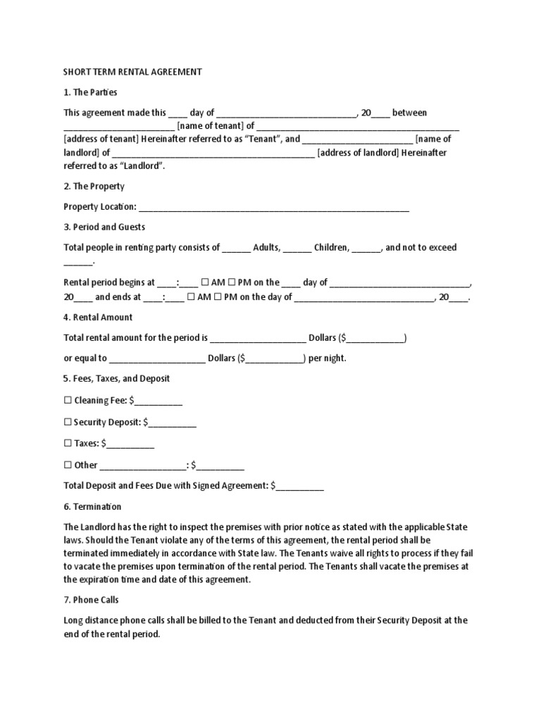 Short Term Rental Agreement | PDF | Leasehold Estate | Landlord