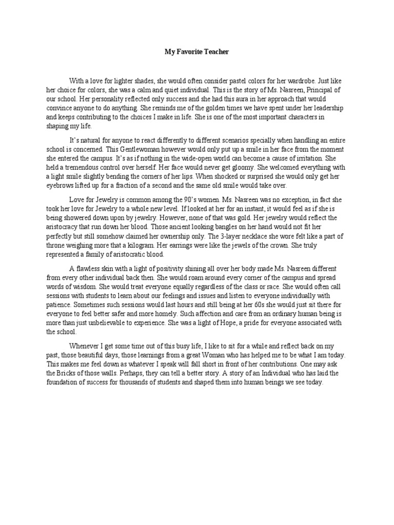 Descriptive Essay - My Favorite Teacher | PDF