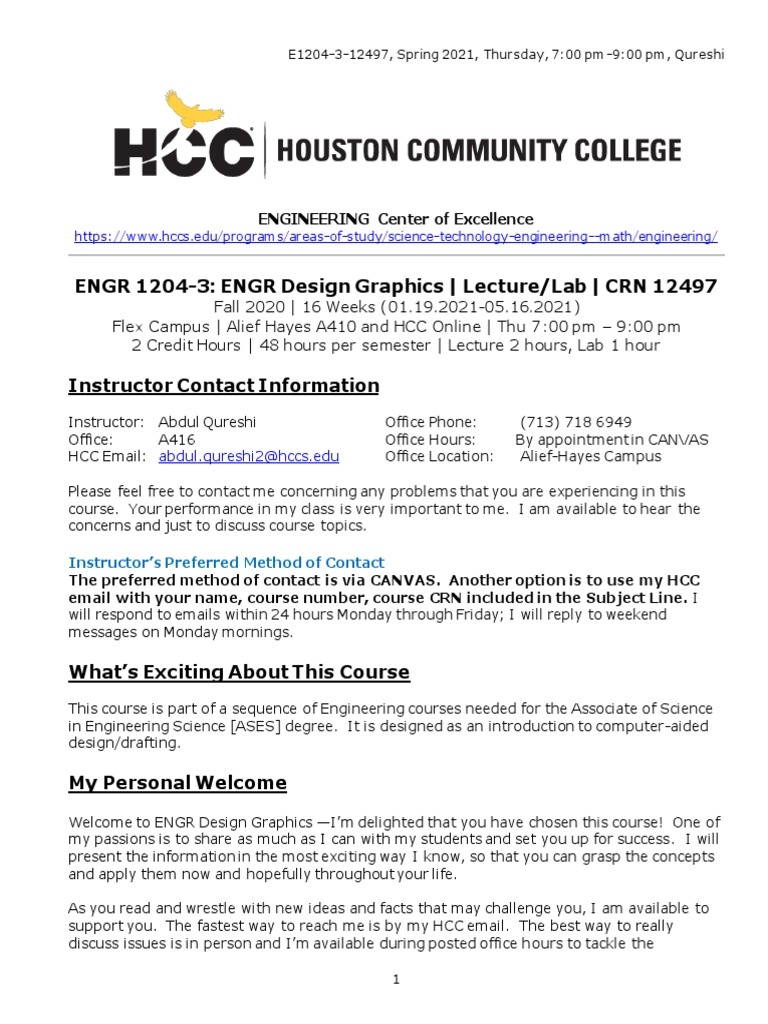 ENGR 1204-3: ENGR Design Graphics - Lecture/Lab - CRN 12497 | PDF ...