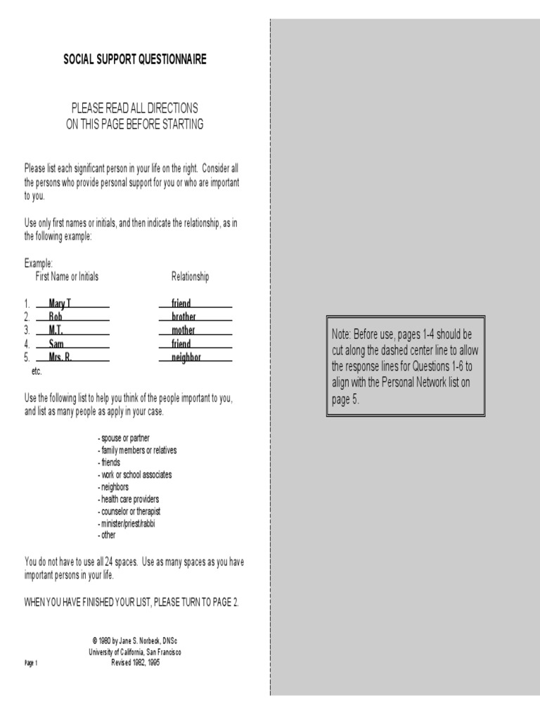 Social Support Questionnaire | PDF
