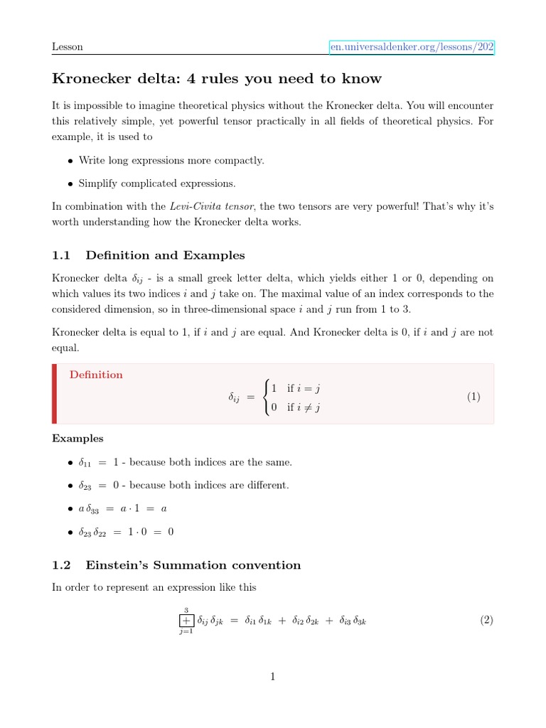 Kronecker Delta: 4 Rules You Need To Know: 1.1 Definition and Examples ...