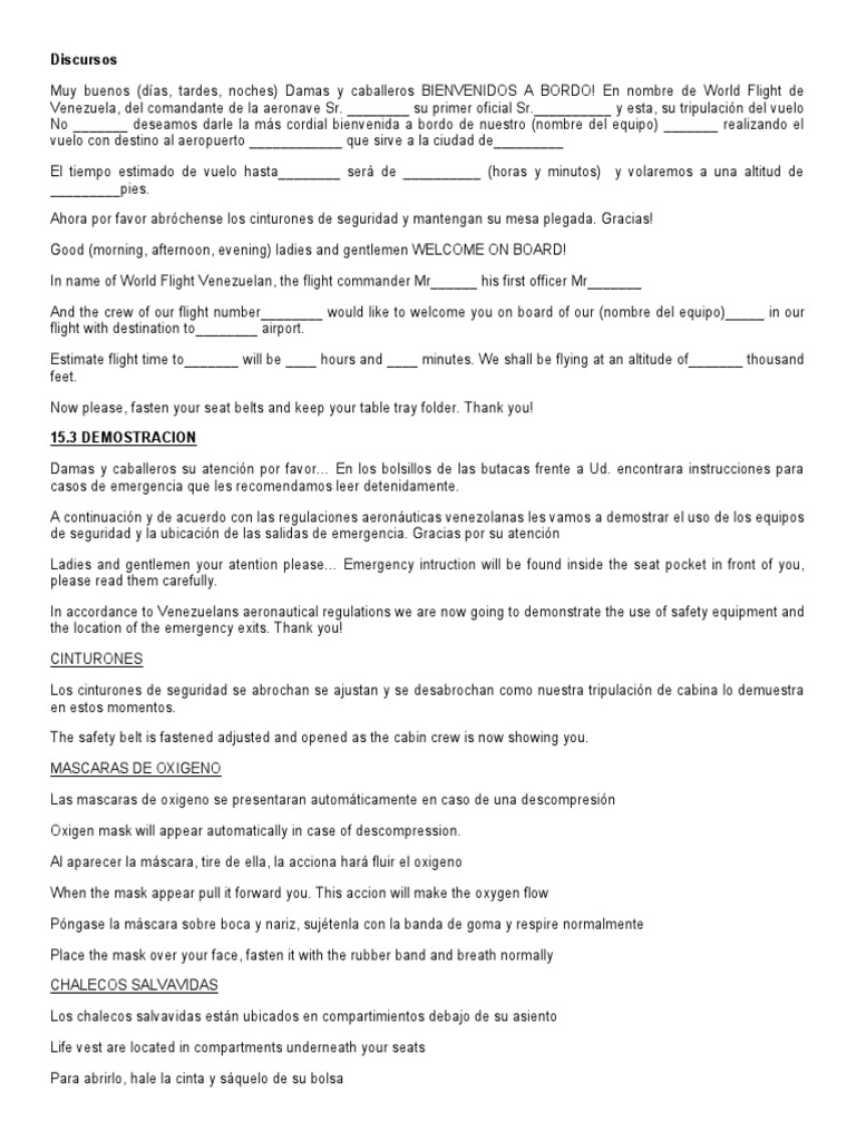 Speech Flight Attendant | PDF | Aviación | Transporte