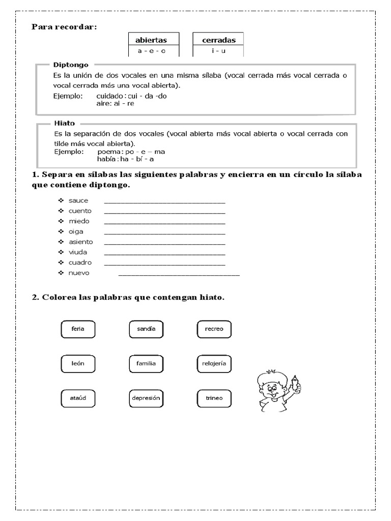 Separación de sílabas y clasificación de diptongos y hiatos | PDF