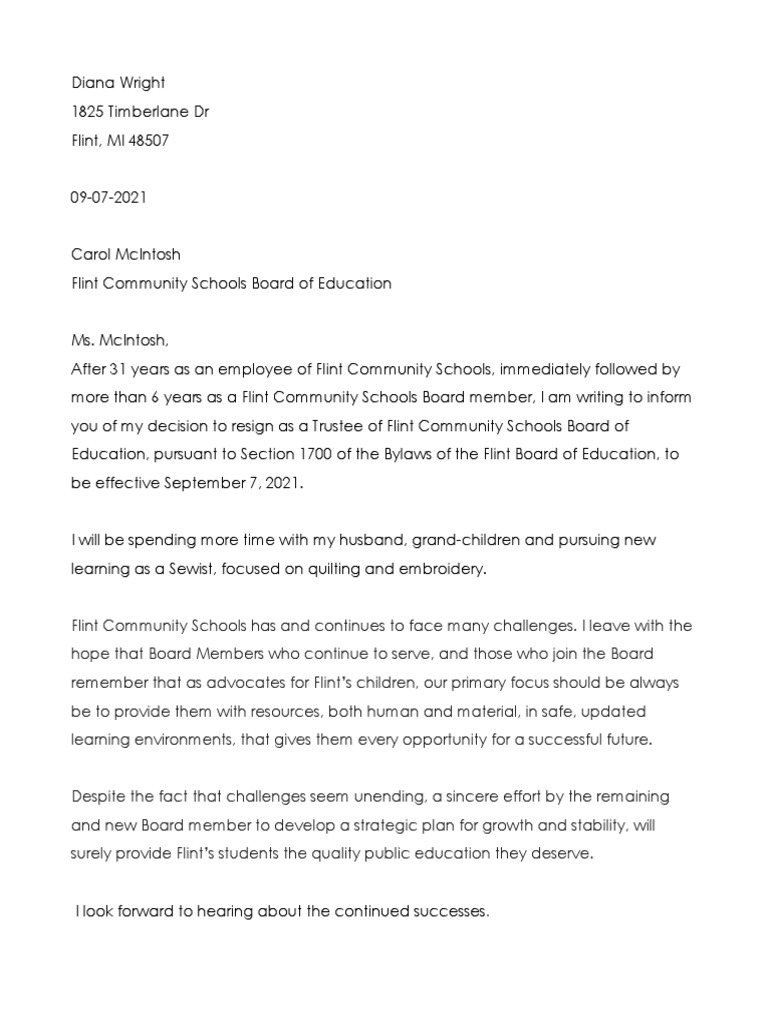 Resignation Letter - Courtesy of Diana Wright | PDF | Social Science