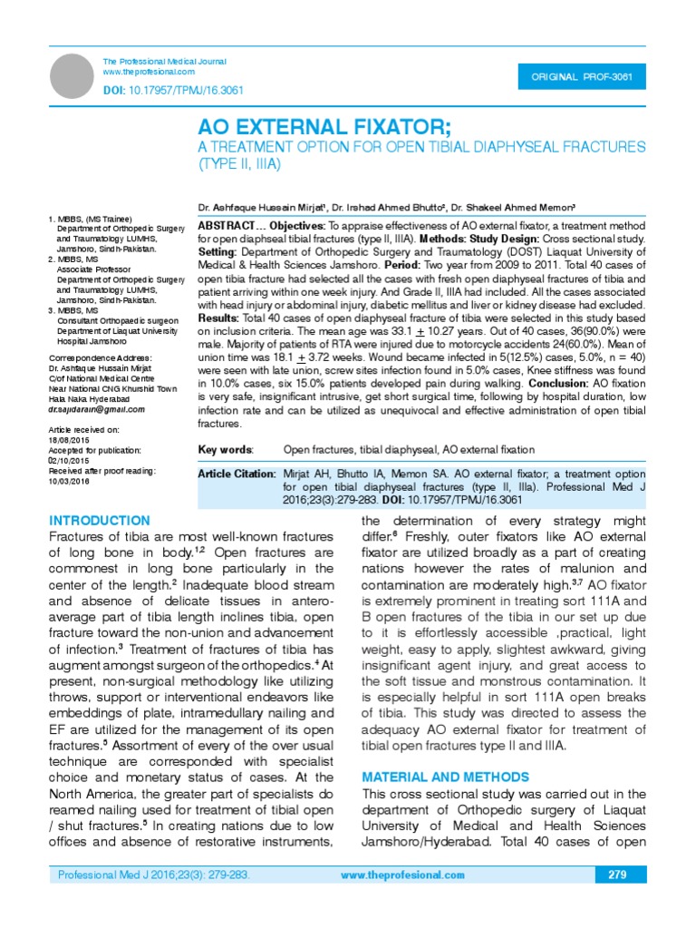 Ao External Fixator : A Treatment Option For Open Tibial Diaphyseal ...